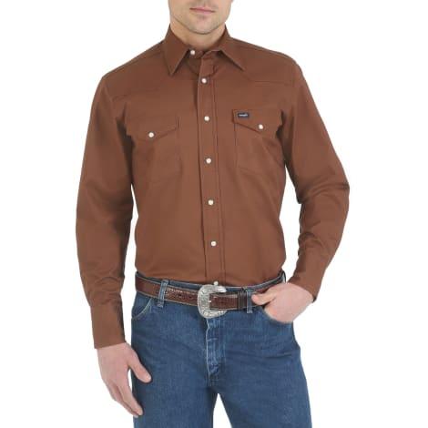 Men's Brown Advanced Comfort Cowboy Cut Button Front Long Sleeve Shirt ...