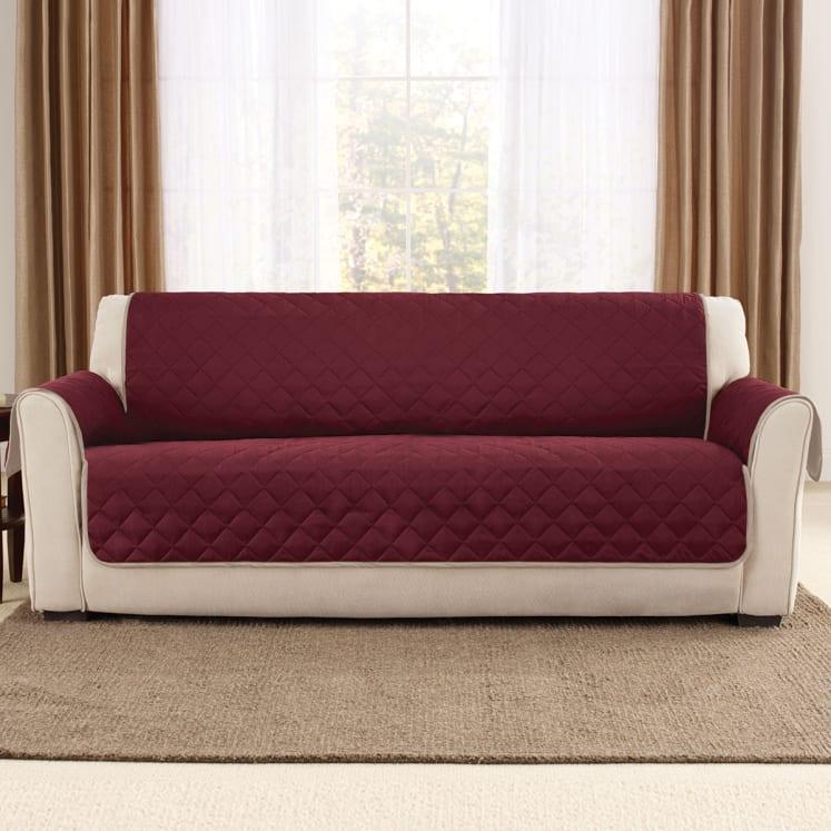 SureFit Reversible Taupe/Burgundy Microfiber Sofa Protector by SureFit ...