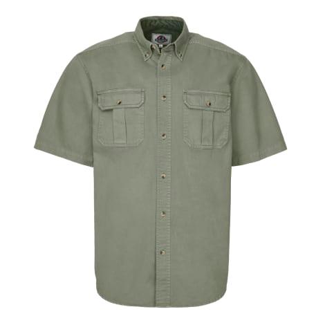 Men's TOUGH Olive Button Front Short Sleeve Cotton Twill Shirt by Field ...