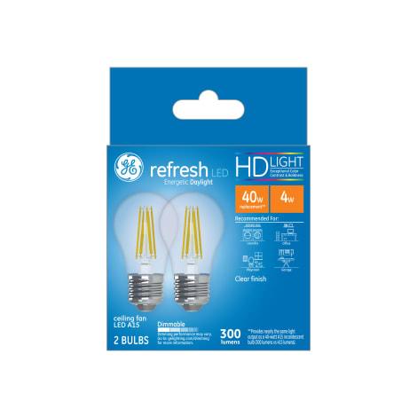 4W Refresh LED A15 Daylight Clear Ceiling Fan Light Bulbs - 2 Pk by GE ...