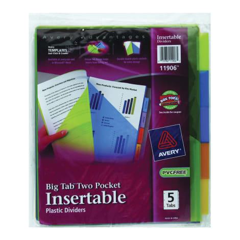Avery Insertable Big Tab Plastic 2-Pocket Dividers, 5-Tab, 11.13 x 9.25 ...