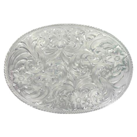 Oval Silver Engraved Western Belt Buckle w/ Etched Trim by Montana ...