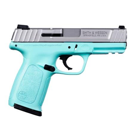 SDVE 9MM 4SS Robin Egg Blue w/ Stainless Slide Pistol by Smith & Wesson ...