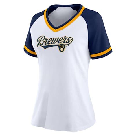 Women's Milwaukee Brewers White/Athletic Navy/ Yellow Gold Next Up Top ...